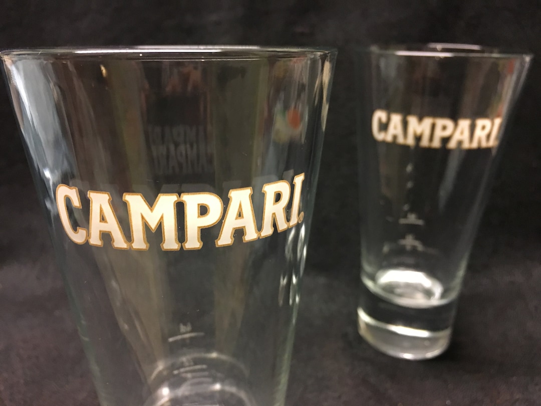2 Vintage Campari Cocktail Glasses, With White Inscription and Golden ...