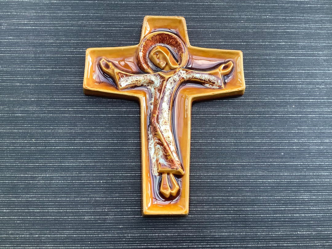 Vintage Brown Glazed Liturgical Cross Crucifix Religious Christian ...