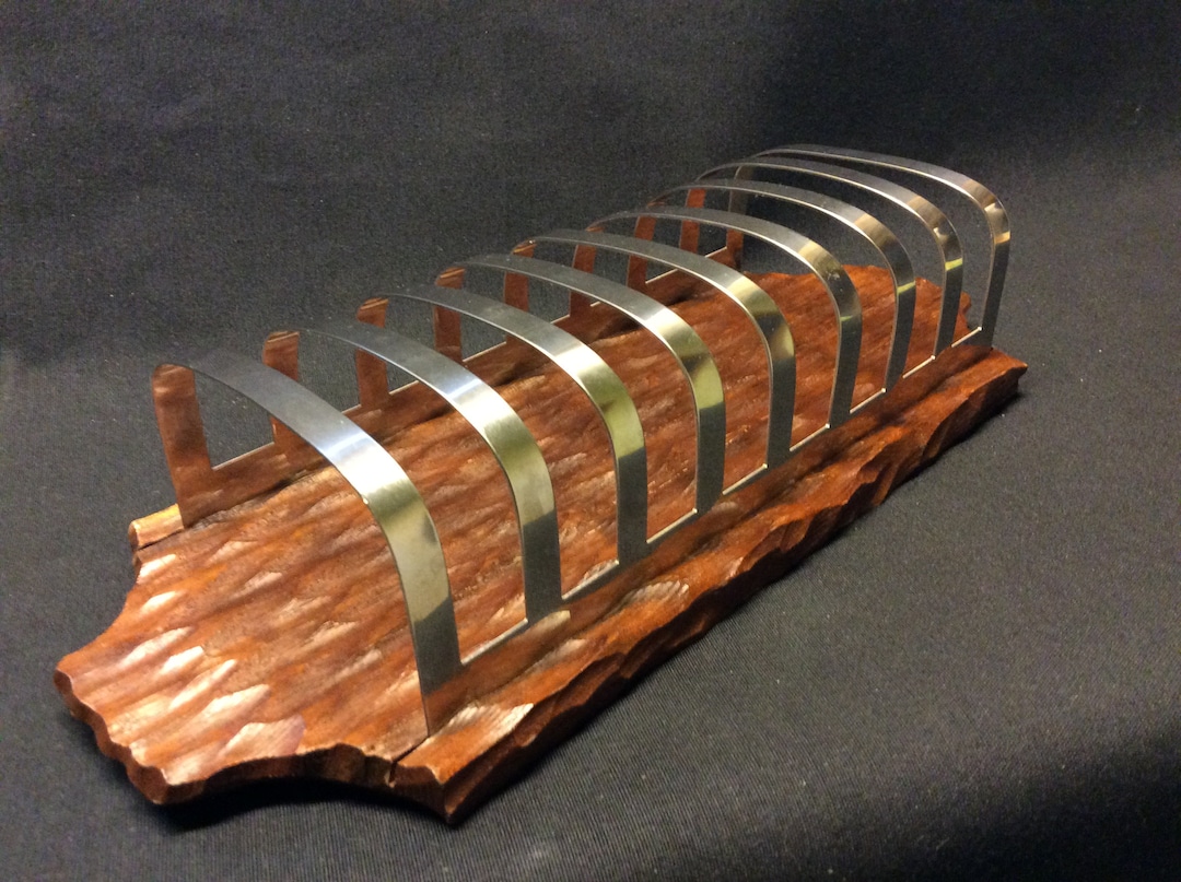 Vintage Retro Toast Rack With Wooden Teak Base. Toast, Letter or Napkin ...
