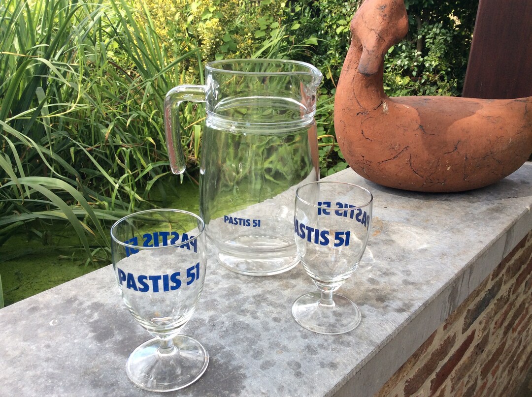 A Vintage Pernod Set Pastis 51, 2 Glasses Pastis 51 and Water Jug ...
