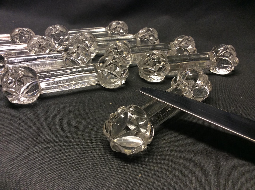 Vintage Set of 9 Pressed Crystal Knife Rests, Early 20th Century, Val ...