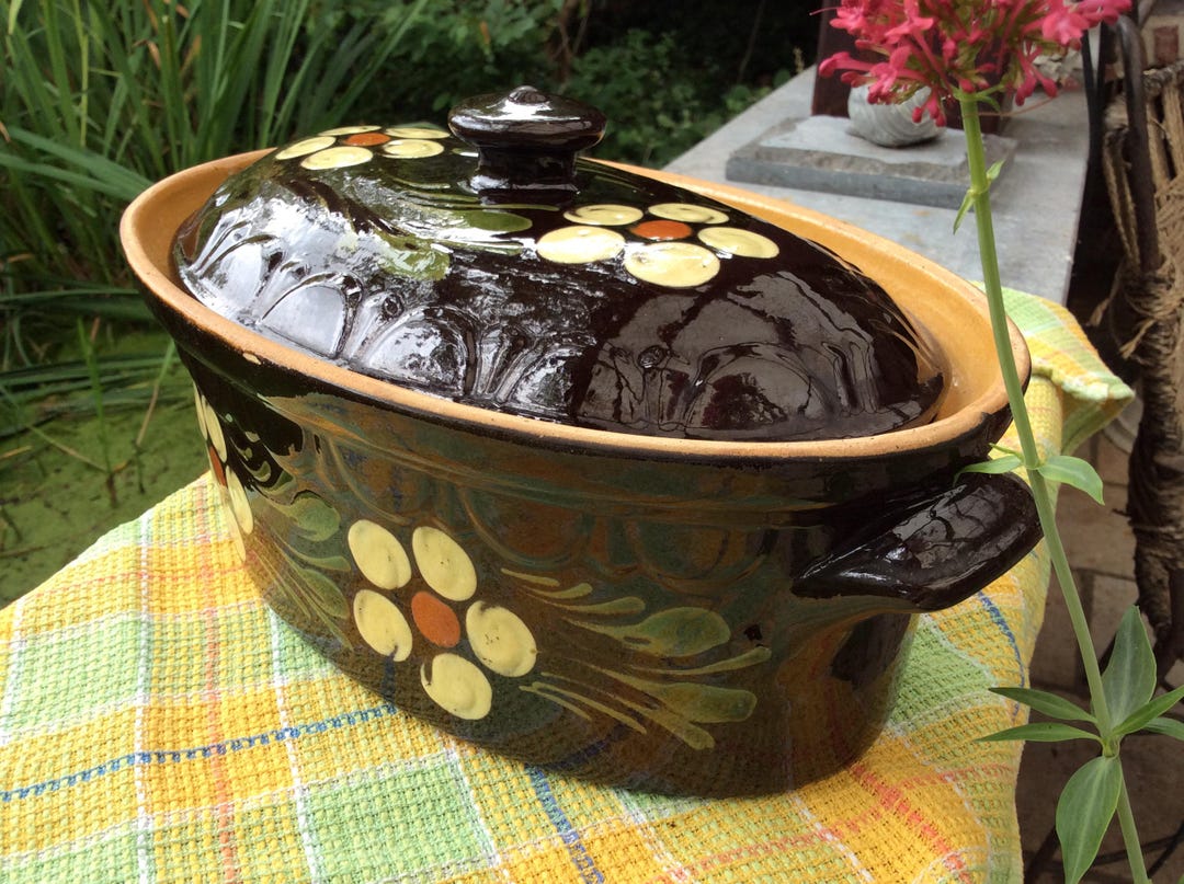 Vintage Ceramic Terrine Tureen, Brown With White Flowers, Green Leafs ...