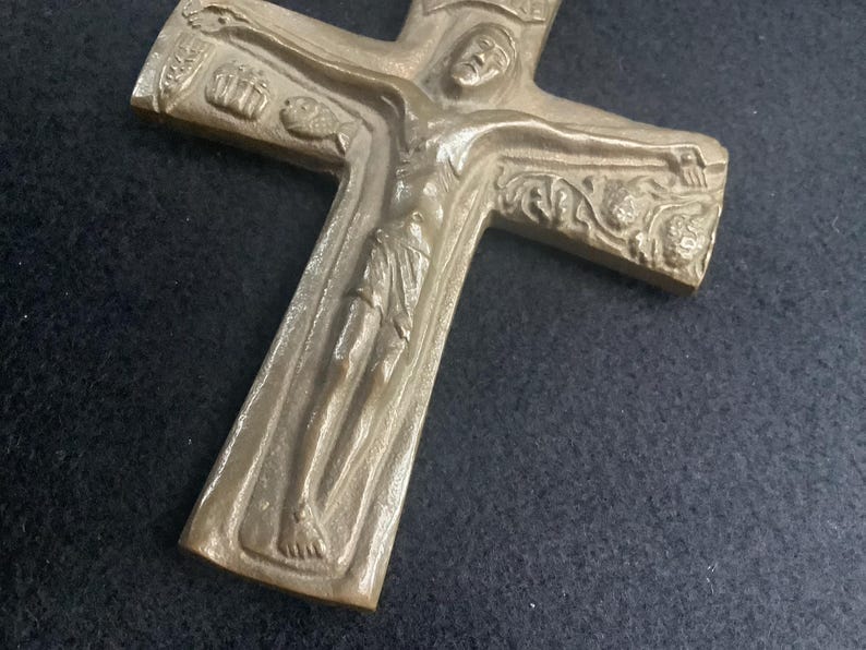 Vintage Small Bronze Crucifix From the Mid-century, Religious Christian ...