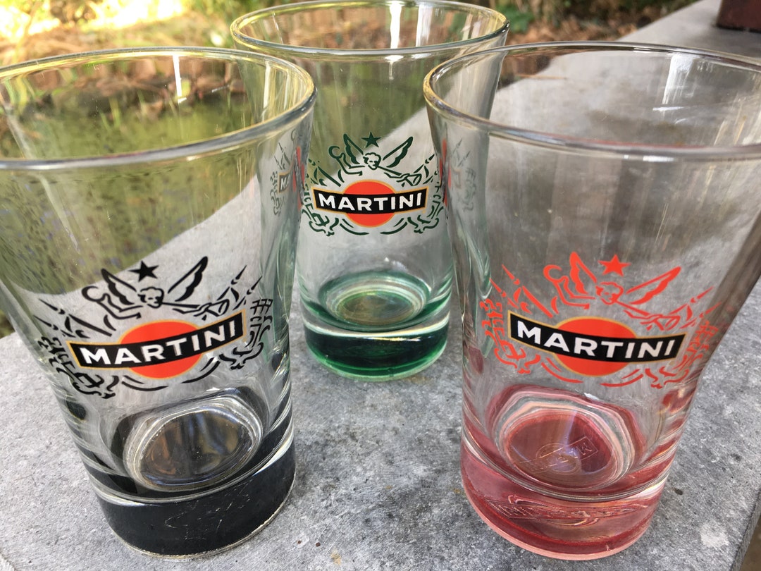 Three Martini Glasses, Vintage MARTINI Glasses Advertising Martini in ...