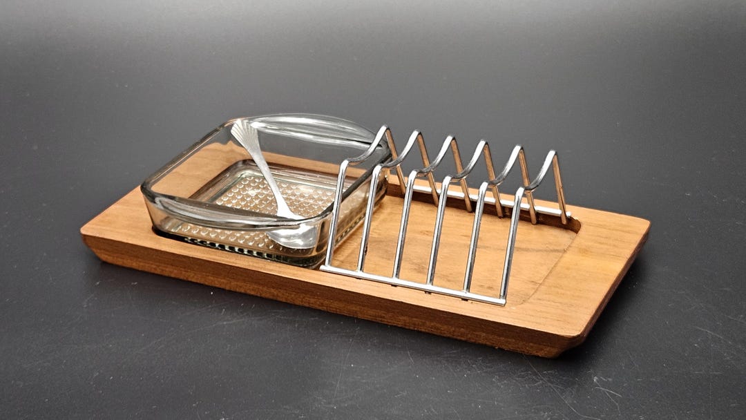 Vintage Retro Danish Toast Rack, Holder and Glass Bowl With Spoon, on ...