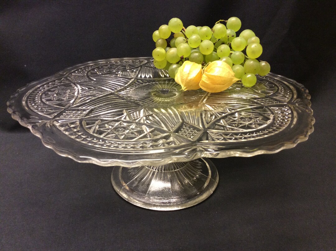 Vintage Depression Glass Cake Stand, Embossed Bon Bon Tray, Made in ...