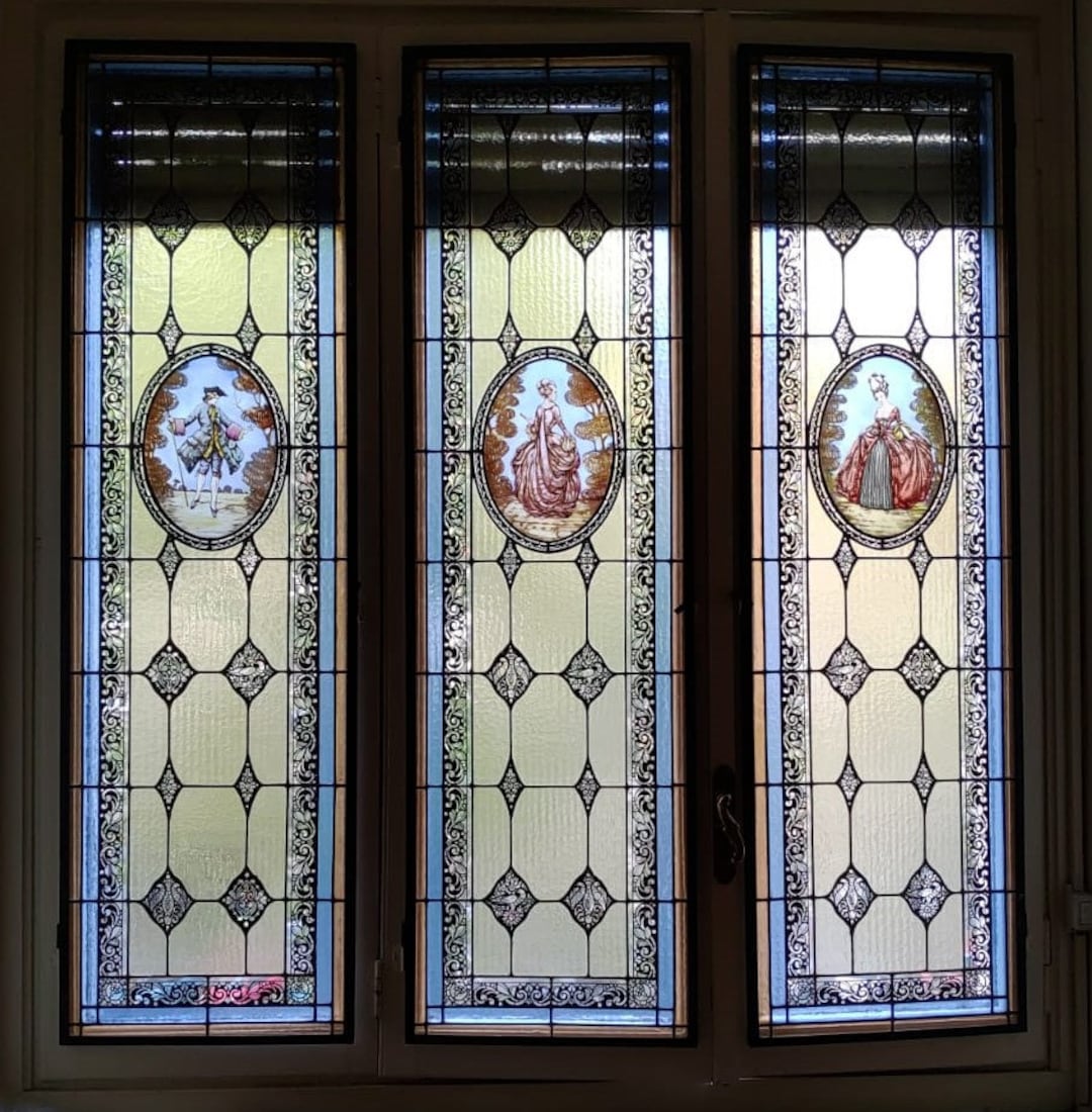 Authentic LIBERTY Hand Painted Cathedral Stained Glass Windows Dating ...