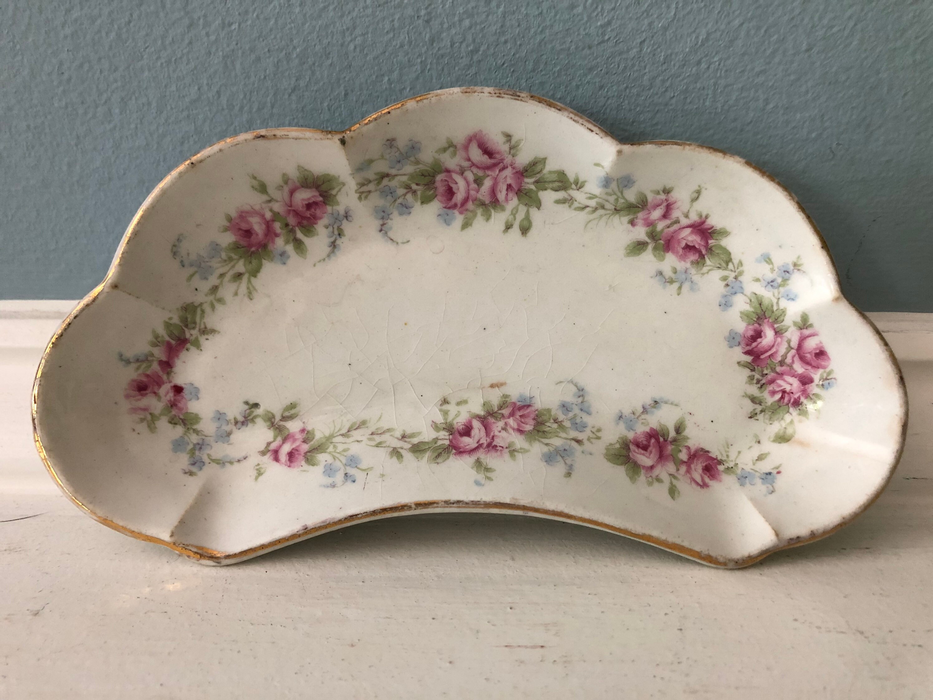 Pair of Crescent-shaped China Dishes With Rose Motif - Etsy