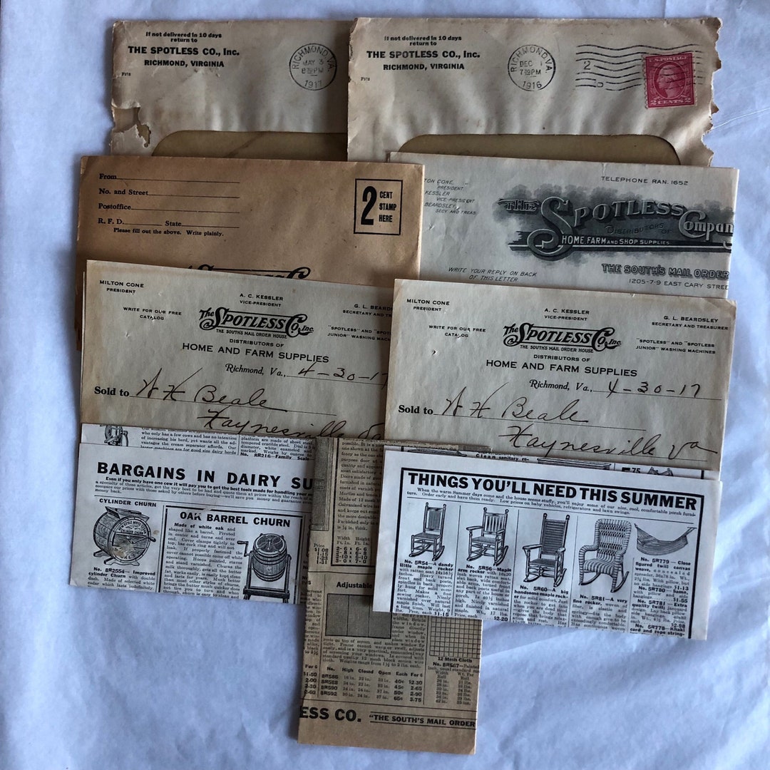 Spotless Co. Inc. Invoices, Advertisements, Correspondence, Envelopes ...