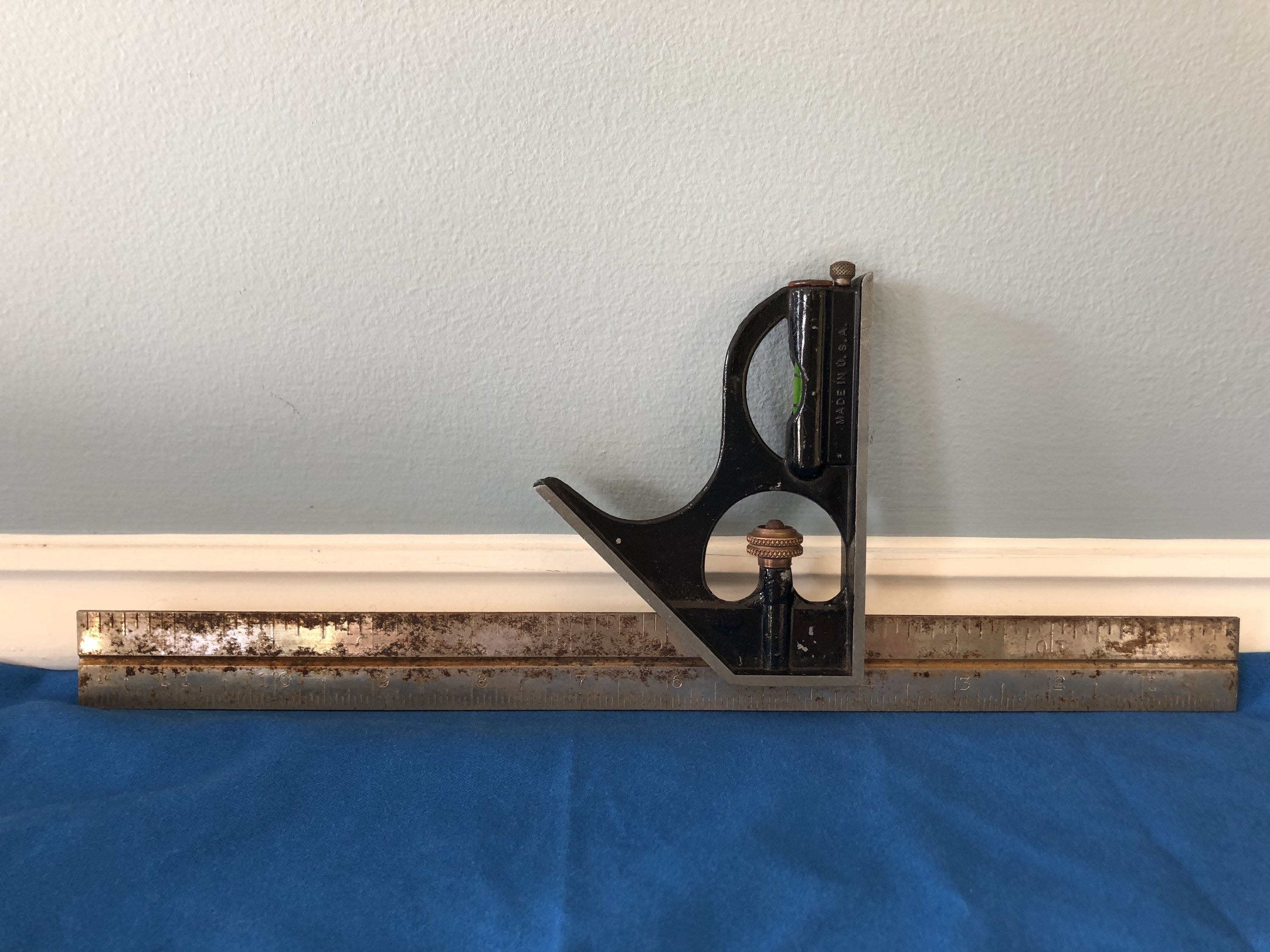Vintage Leveling Square Carpenter's Woodworking Sliding Metal Ruler ...