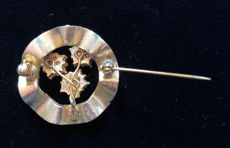 Vintage Gold Tone Circle Pin Brooch With Rhinestones - Etsy