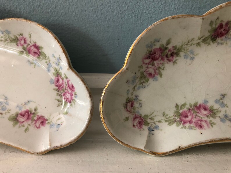 Pair of Crescent-shaped China Dishes With Rose Motif - Etsy