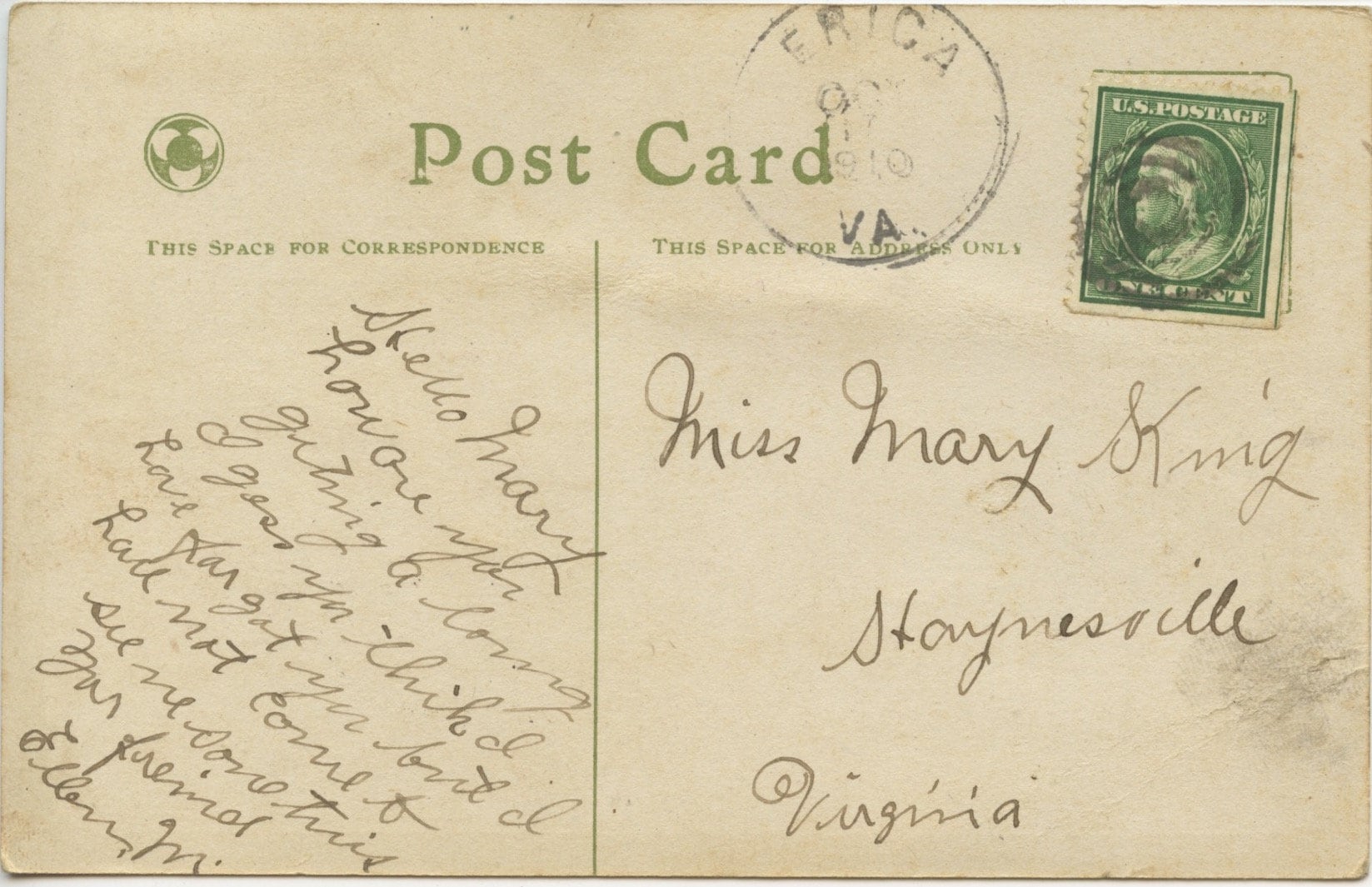 Antique Golden Age Postcard Ben Franklin Stamp Erica VA 1910 - Etsy