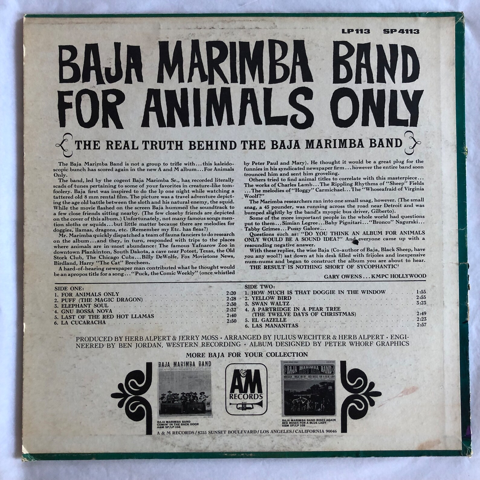 Baja Marimba Band for Animals Only A&M 1966 Vintage Vinyl Record Album ...