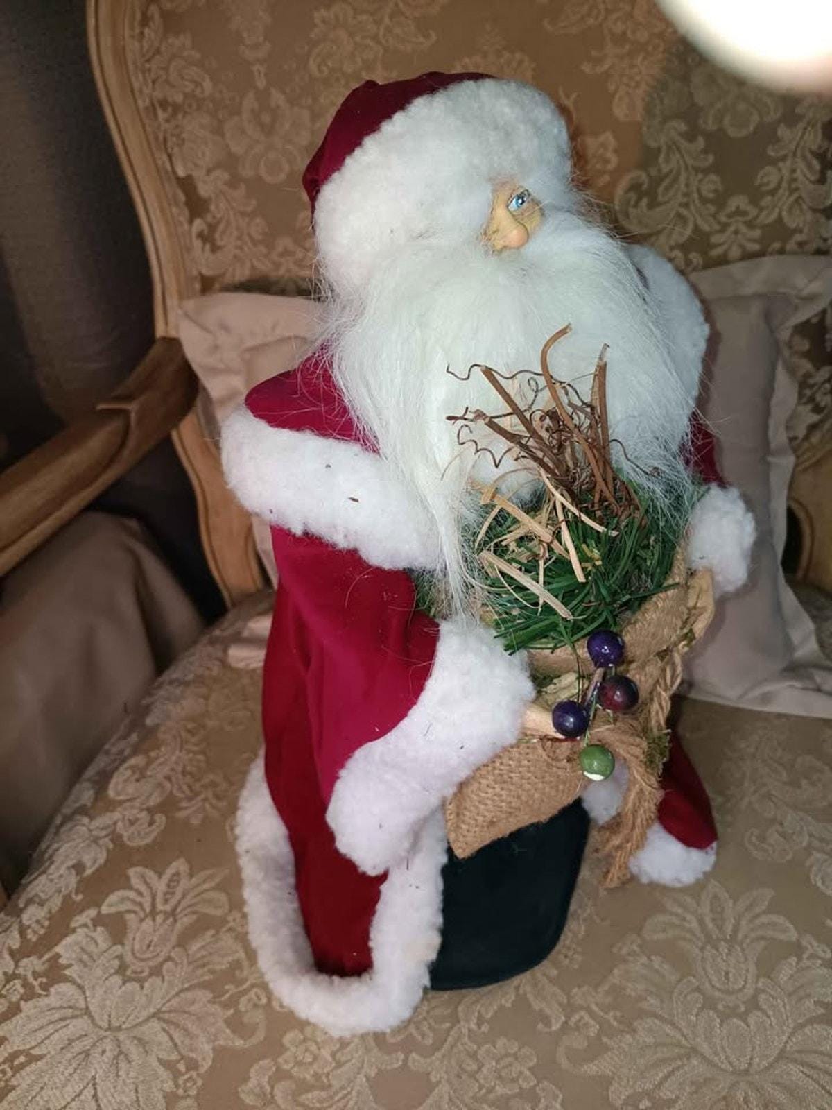 16" Vintage Father Christmas in Red Robe W.white Trim Holding Bag of ...