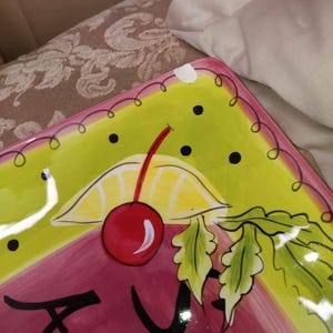 2 Green Pink Rectangular Ceramic Serving Trays - 14" X 9" - or Deltona ...