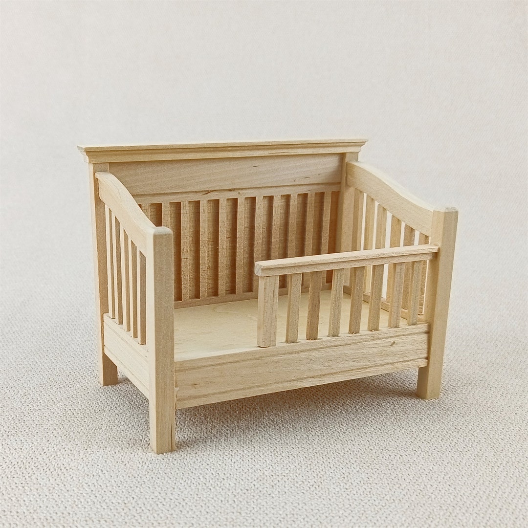 Wooden Toy Children's Bed Dollhouse Miniature Furniture 1/12 Scale ...