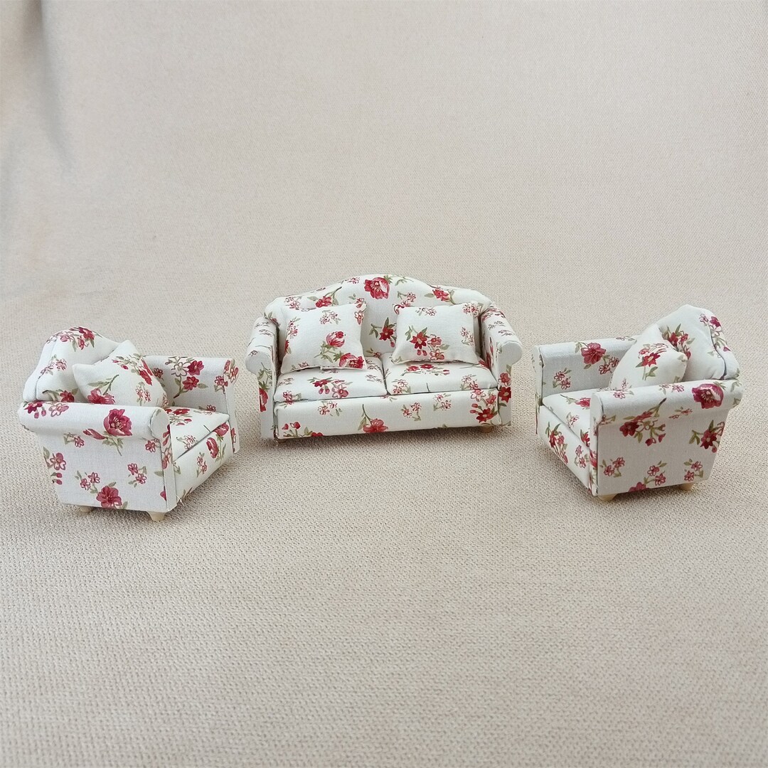 Miniature Dollhouse 1:12 Scale Miniature Furniture Model Sofa and Chair ...