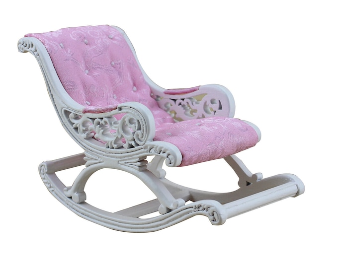 Dollhouse 1/12 Scale Miniature Furniture Handmade White Fabric Rocking ...