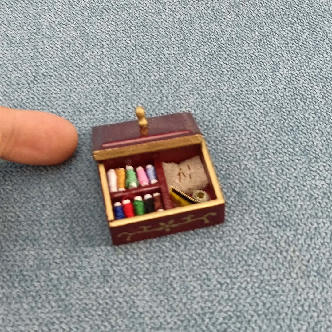 Dollhouse Sewing Box Model Miniature 1/12 Scale Decortion Diy Toys Gift ...