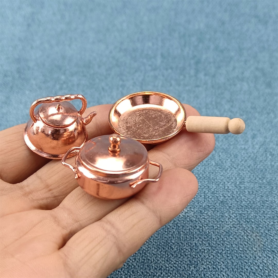 Dollhouse Kitchen Wok Soup Pot Kettle 3pcs Set Miniature 1/12 Scale ...