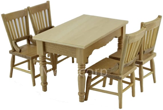Dollhouse 1/12 Scale Miniature Furniture Dining Table and 4 - Etsy