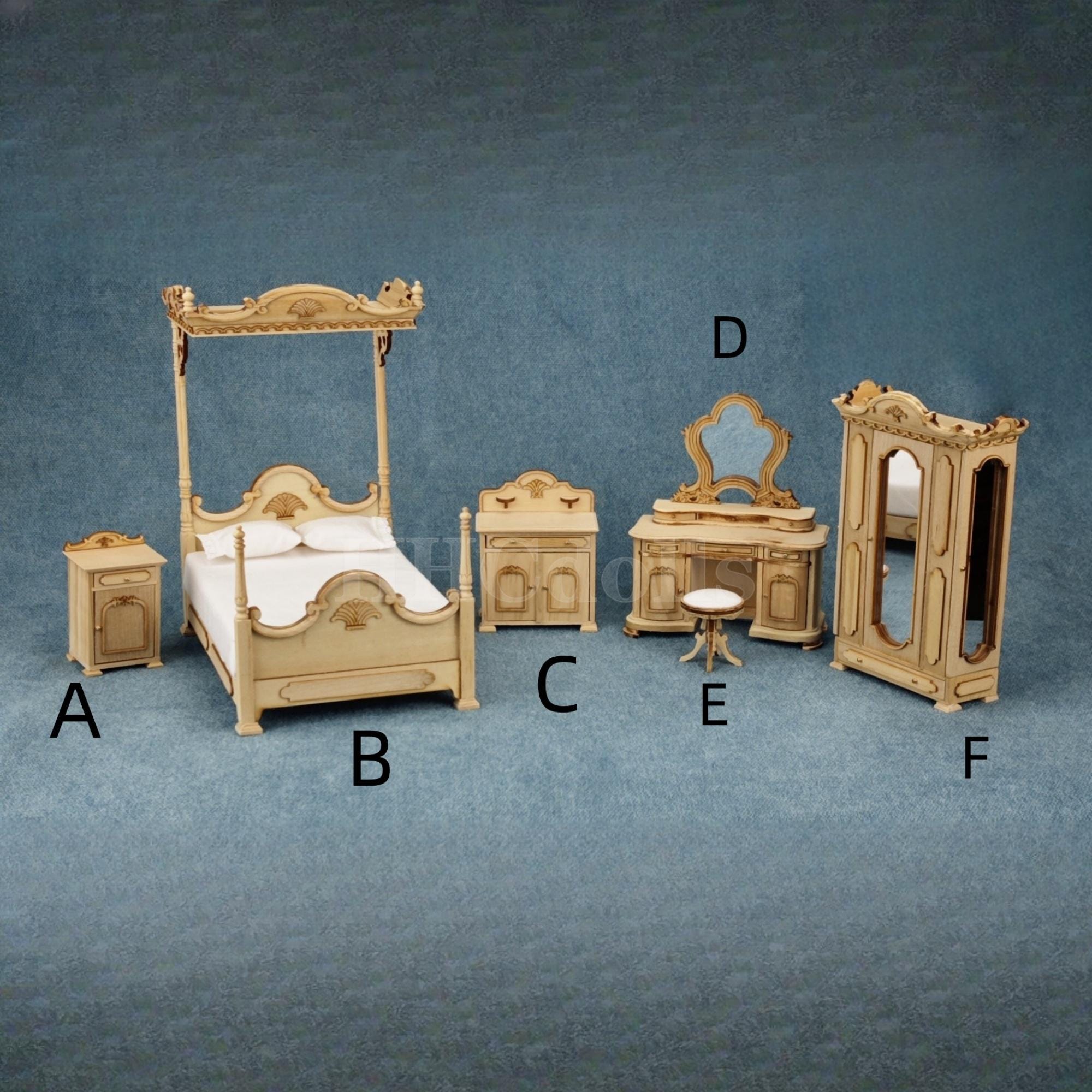 Miniature Dollhouse 1:12 Scale Model Bedroom Dressing Table and Stool ...