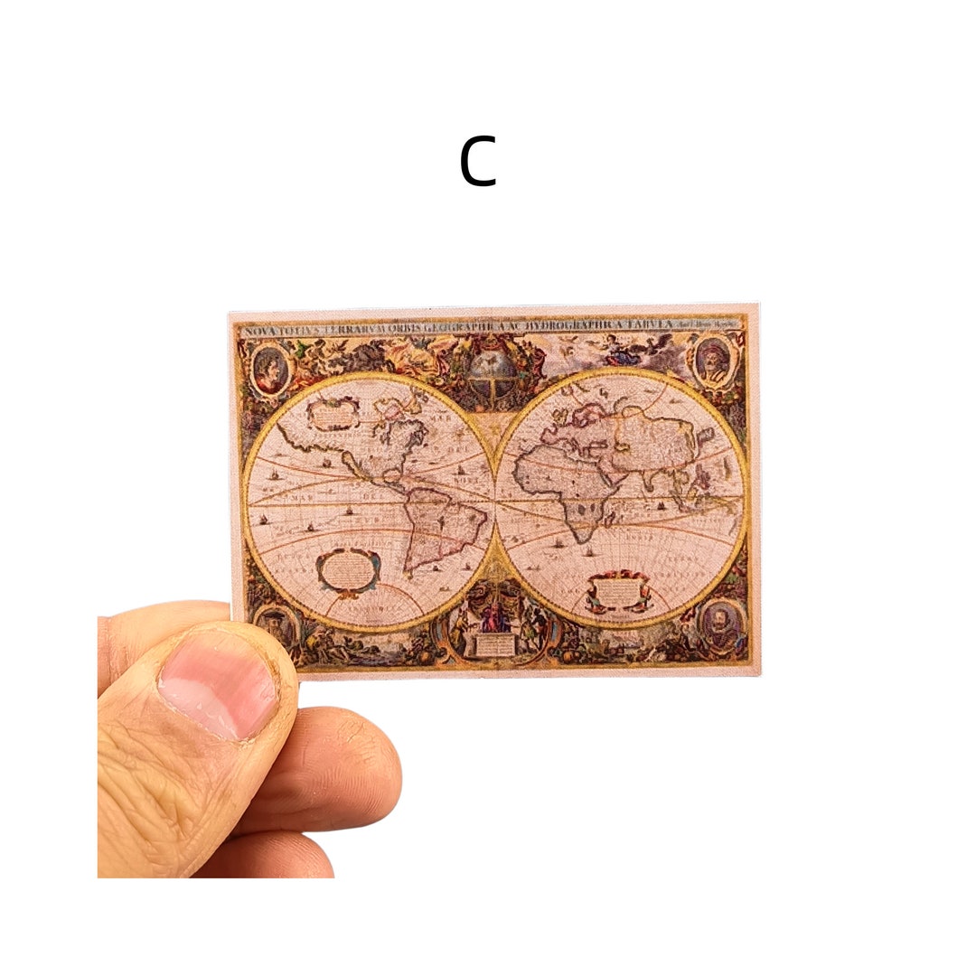 Dollhouse Wall Painting Paper World Map Miniature 1/12 Scale Model ...