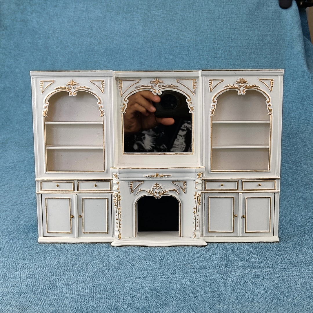Miniature Dollhouse 1:12 Scale Furniture Model White Fireplace Wall ...