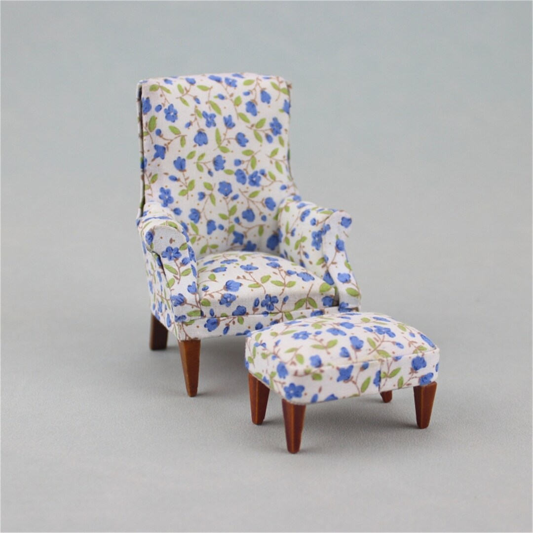 Miniature Dollhouse 1:12 Scale Fabric Chair and Ottoman - Etsy
