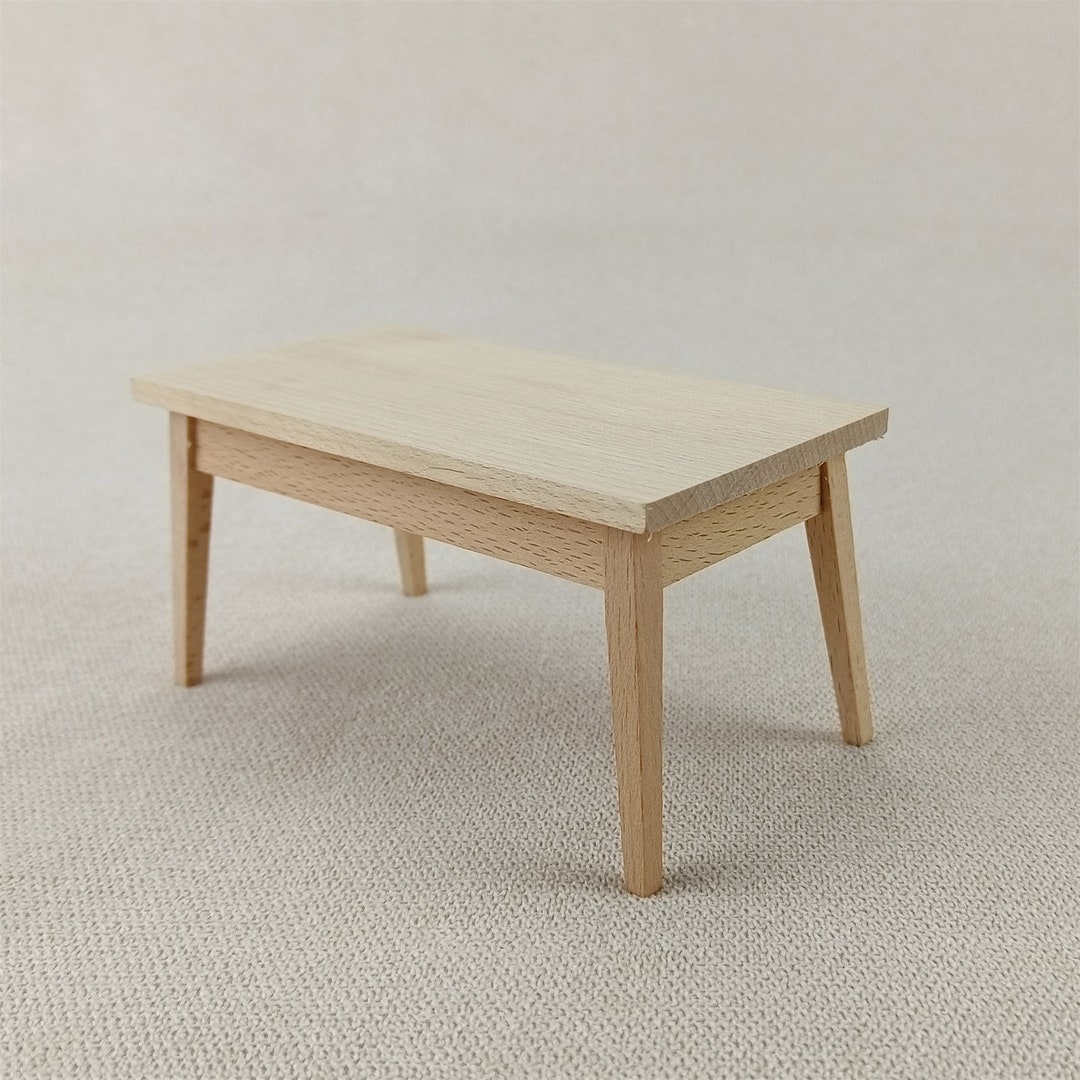 Wooden Toy Dining Table Dollhouse Miniature Furniture 1/12 Scale ...