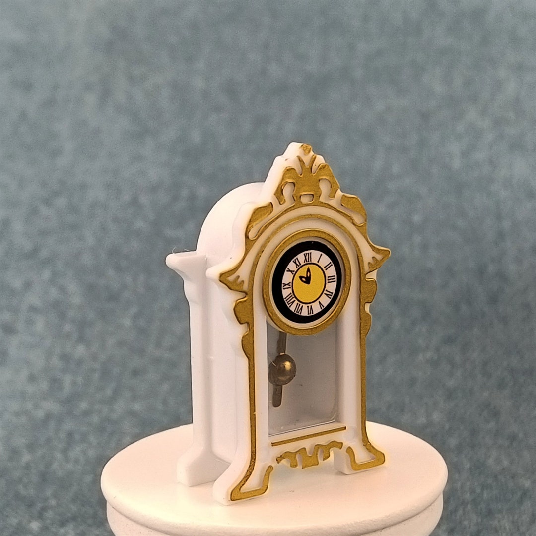 Dollhouse White Table Pendulum Clock Miniature 1/12 Scale Decortion Diy ...