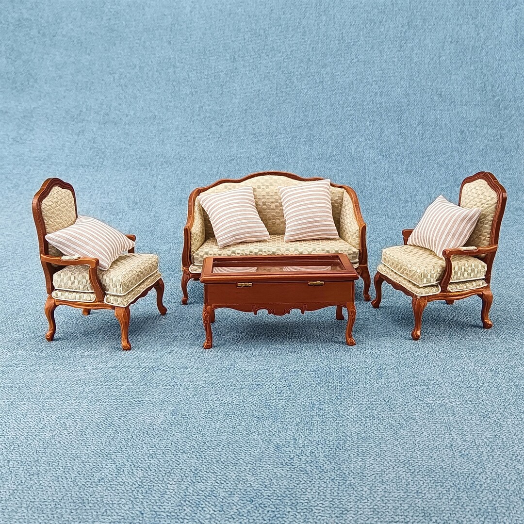 Miniature Dollhouse 1:12 Scale Furniture Living Room Sofa and Chair Tea ...
