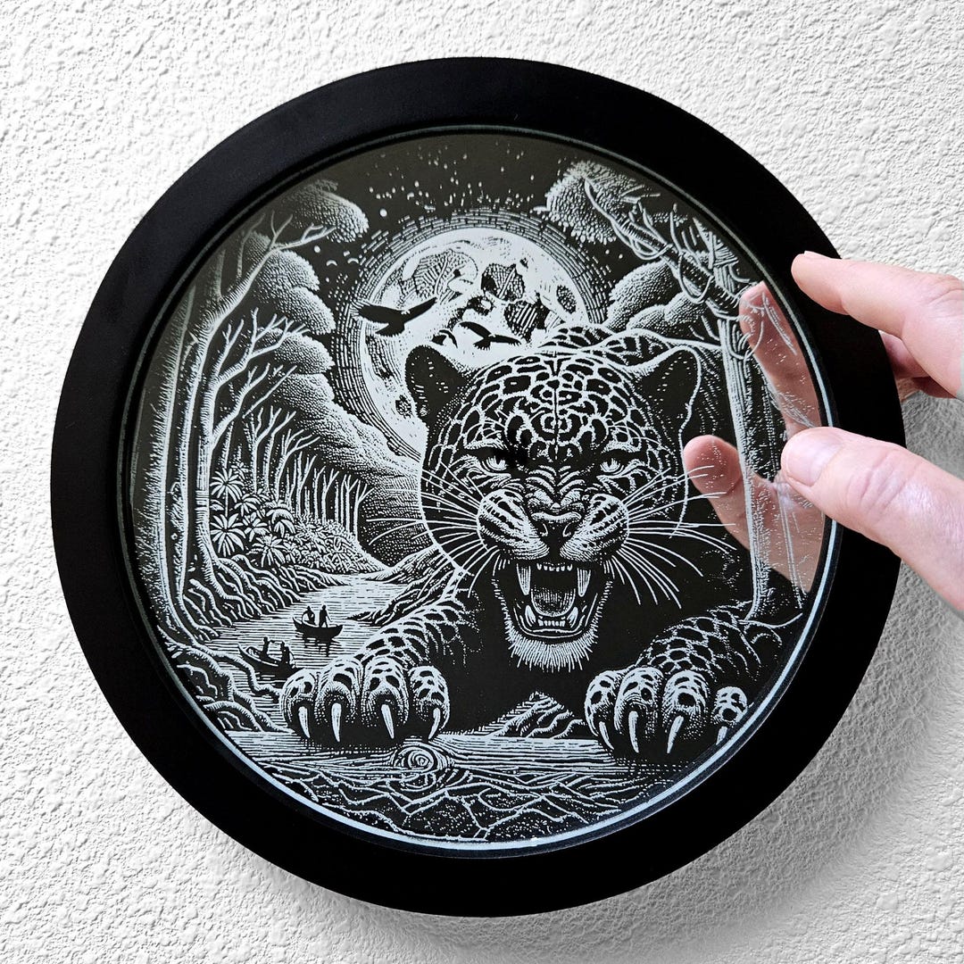 Engraved Black Panther Mirror: AI Enhanced Wall Art, Animal Lover Gift ...
