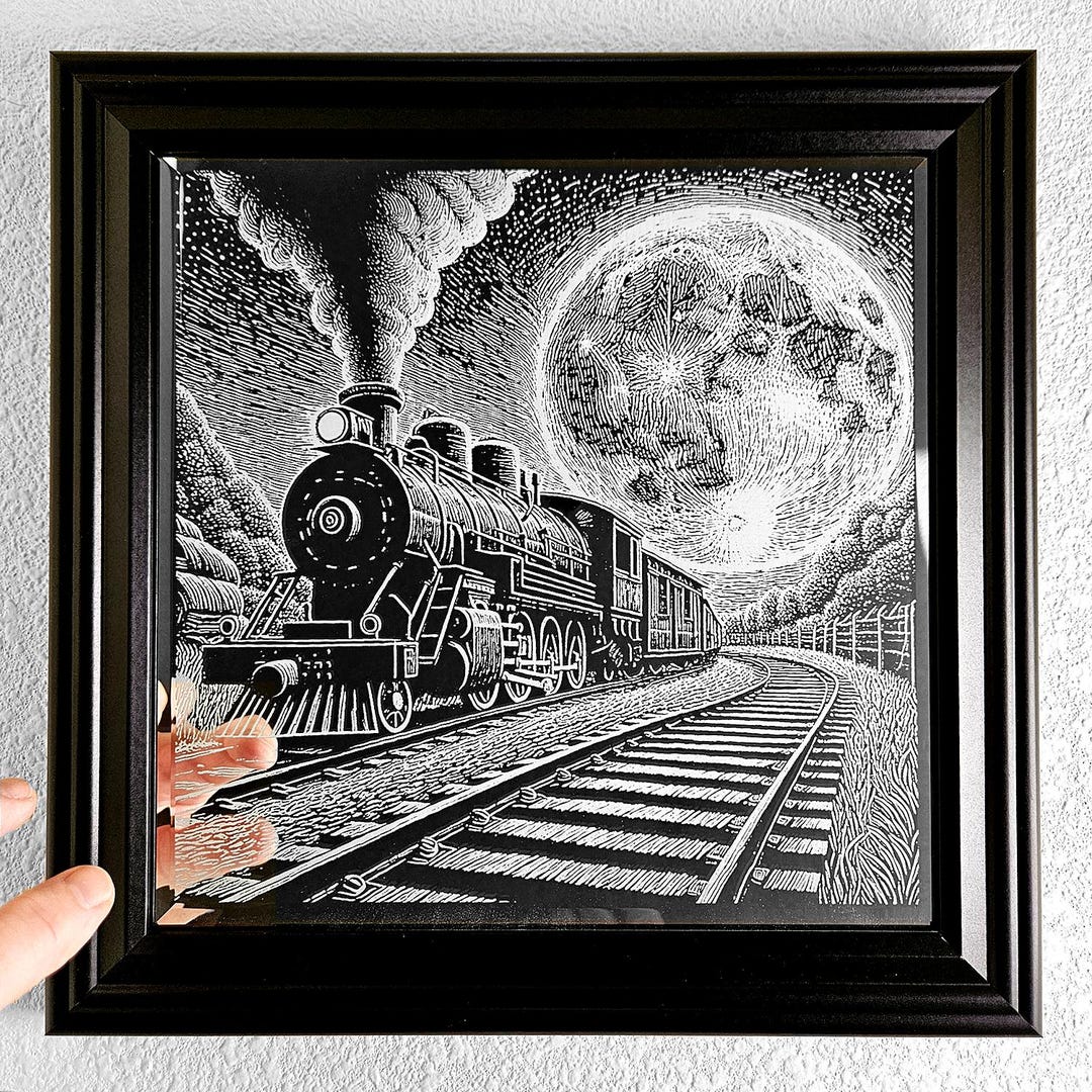 Engraved Train Mirror: AI Enhanced Wall Art - Gift for Dad/grandpa - Etsy