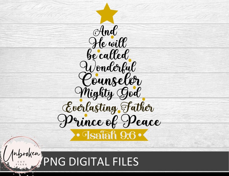 Names of Jesus Christmas Tree PNG, Isaiah 9:6 Sublimation, Holiday ...