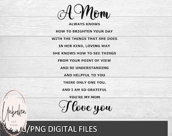 Mom Poem, to My Mother, Printable Gift for Mom, Mother's Day Gift ...