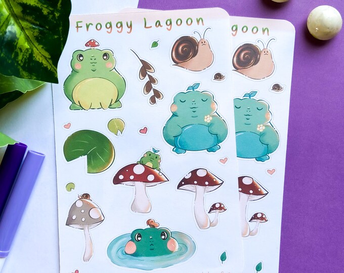 Cute Kawaii Frog Cottage Core Sticker Sheet, Mushroom Sticker Sheet ...