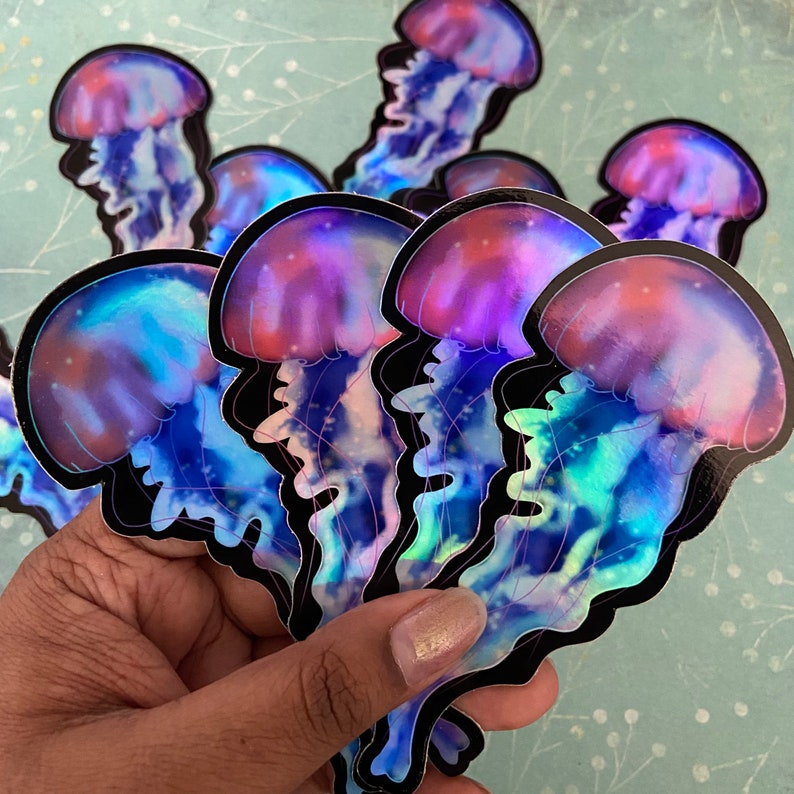 Multi Color Holographic Jellyfish Sticker Blue Sea Creature - Etsy