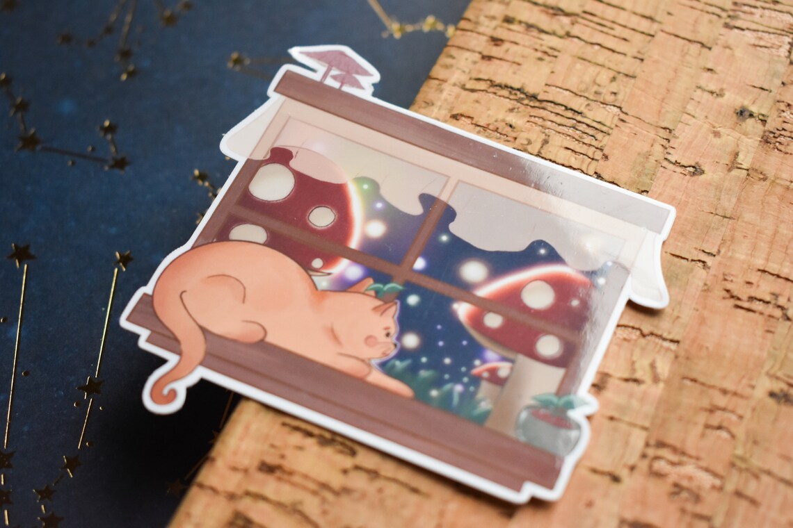 Mushroom Cottage Core Cat Sticker Fairy garden sticker | Etsy