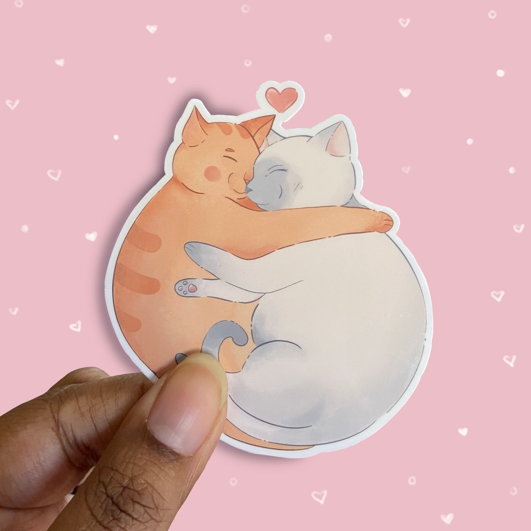 Hugging Cat Sticker, Siamese Cat Sticker, Vinyl Laptop Decal, Orange ...