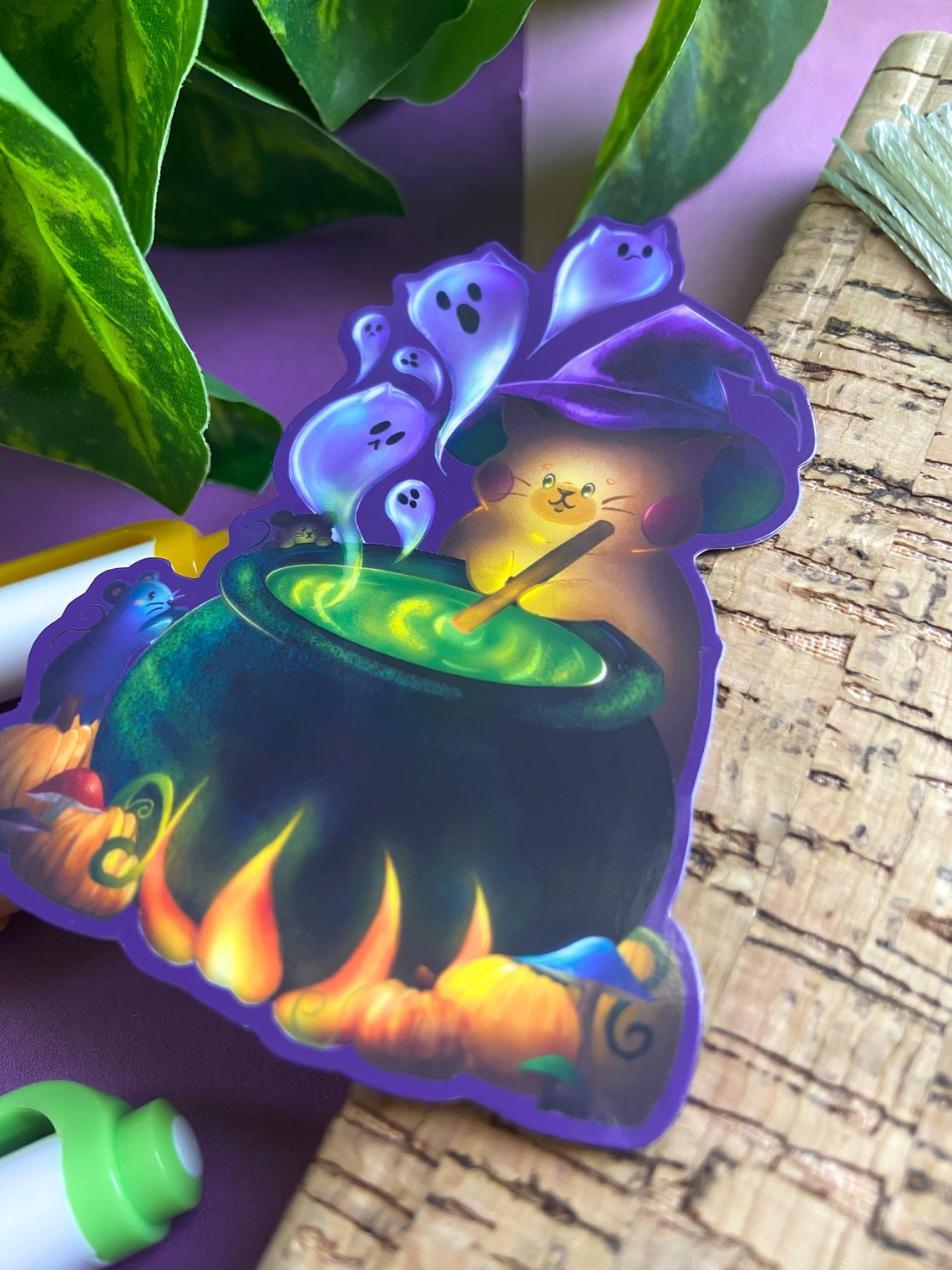 Halloween Witch Cat Cauldron Sticker Fall Sticker Spooky - Etsy