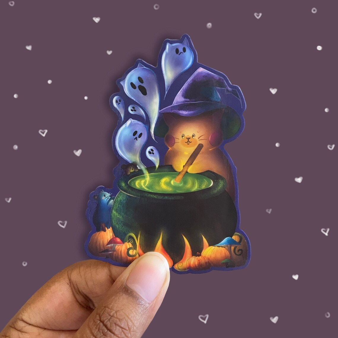 Halloween Witch Cat Cauldron Sticker Fall Sticker Spooky - Etsy