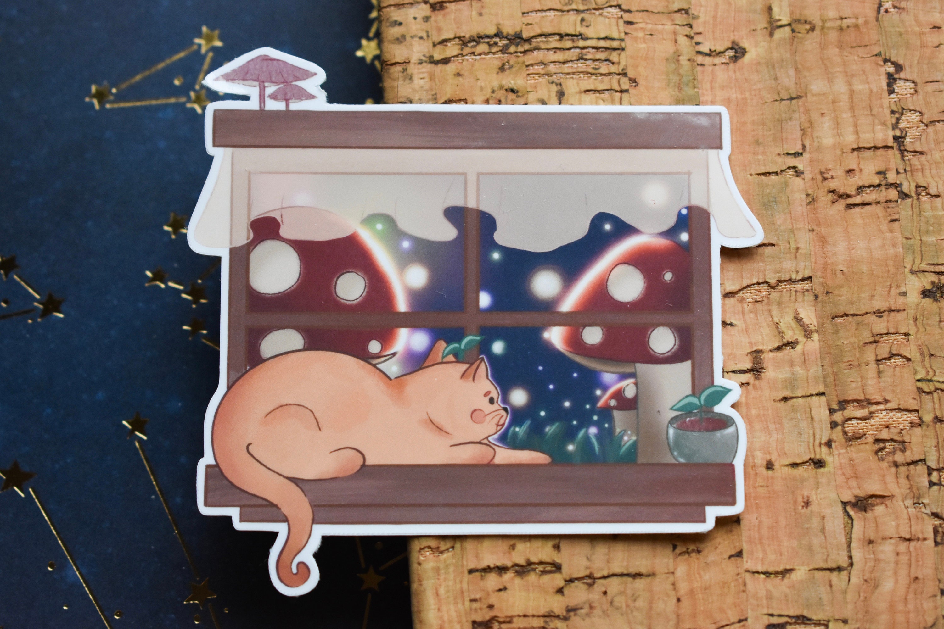 Mushroom Cottage Core Cat Sticker Fairy garden sticker | Etsy
