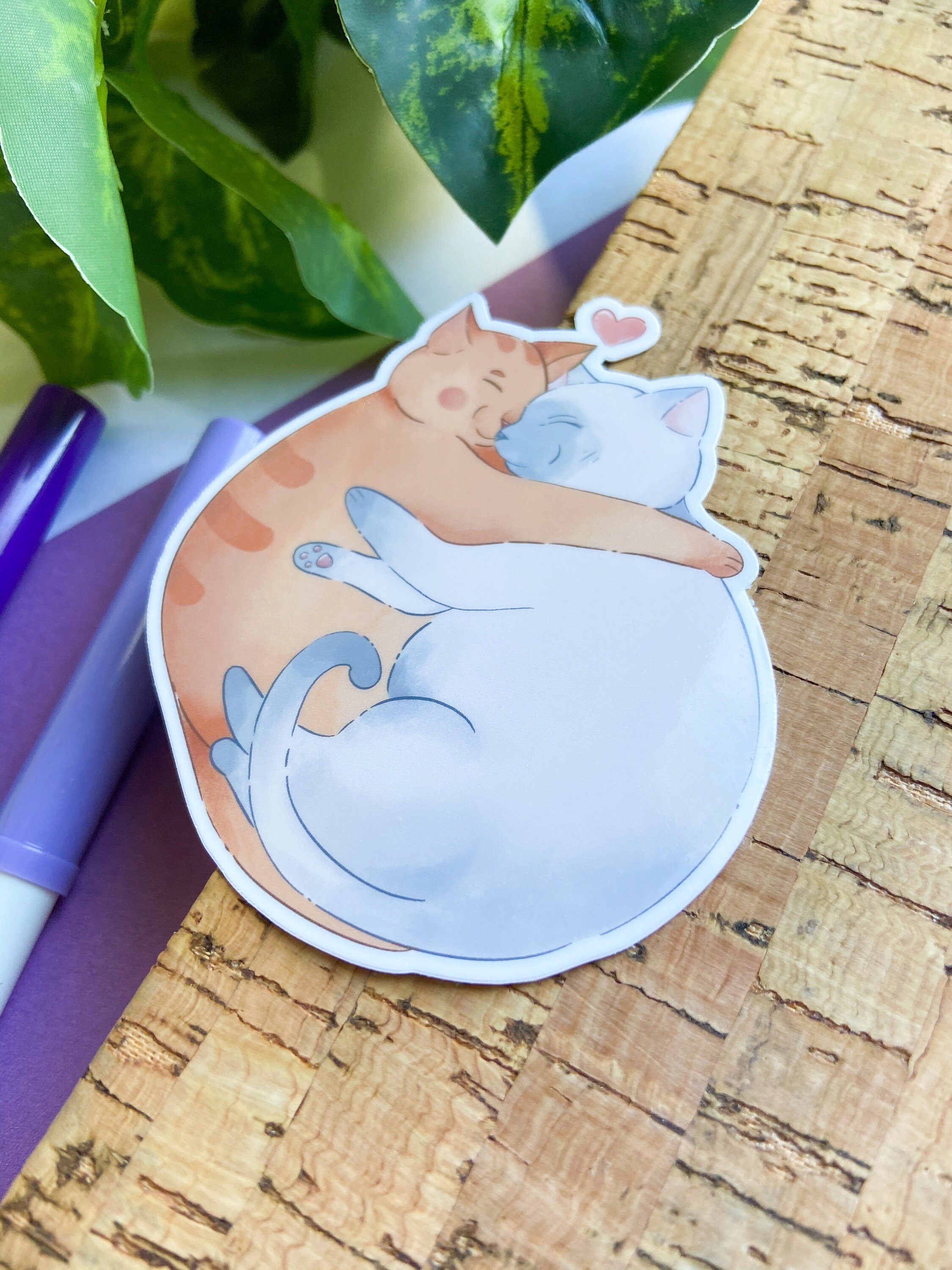 Hugging Cat Sticker, Siamese Cat Sticker, Vinyl Laptop Decal, Orange ...