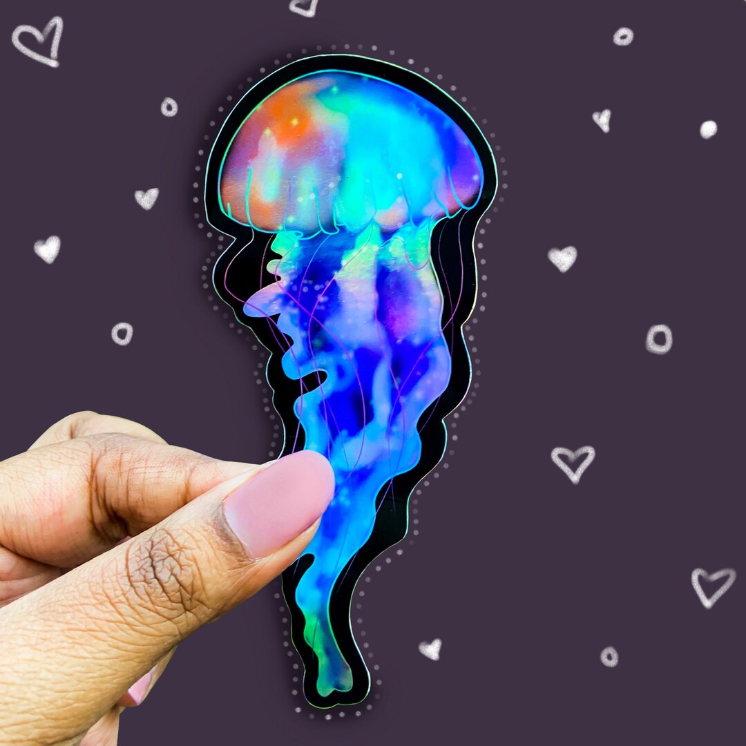 Multi Color Holographic Jellyfish Sticker, Blue Sea Creature ...