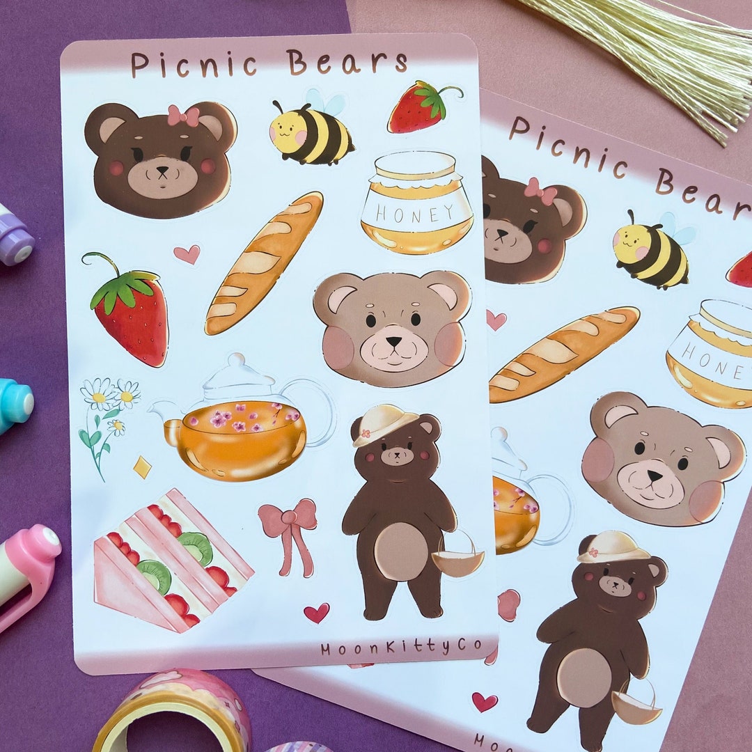 Bears on a Picnic Sticker Sheet - Cute Bear Characters for Scrapbooking ...