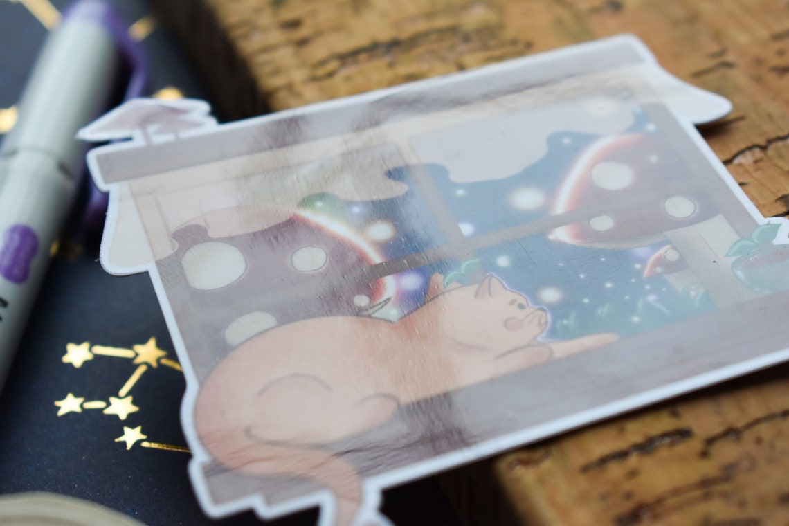 Mushroom Cottage Core Cat Sticker Fairy garden sticker | Etsy