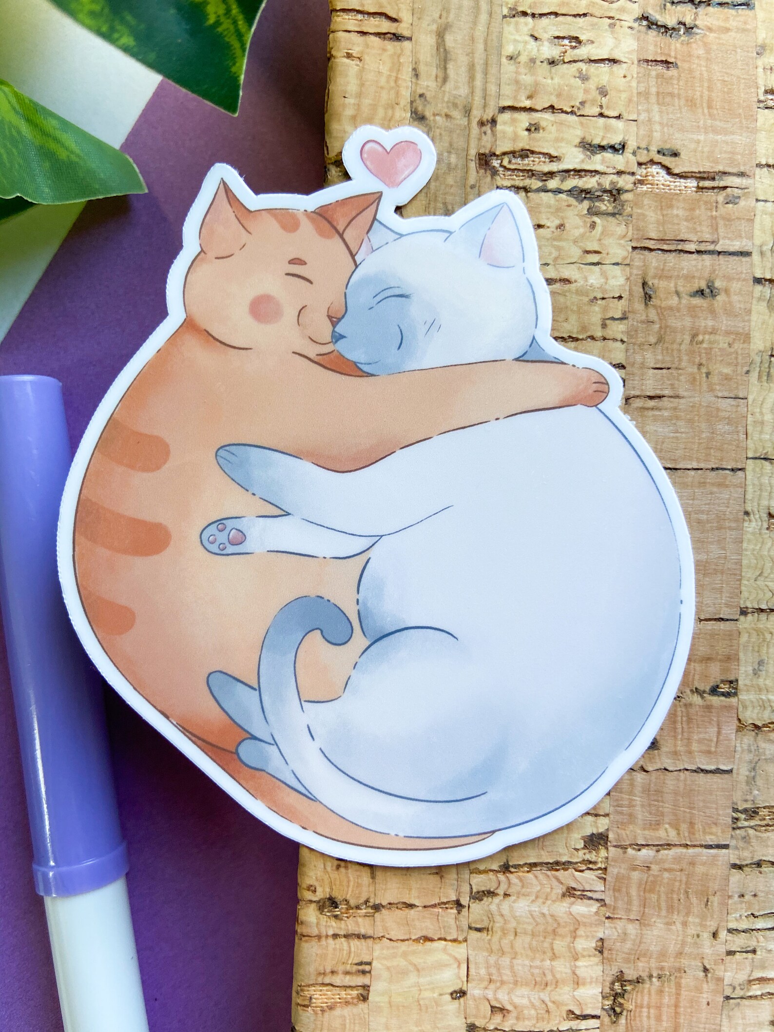 Hugging Cat Couple Waterproof Vinyl Sticker Cuddling Cat | Etsy