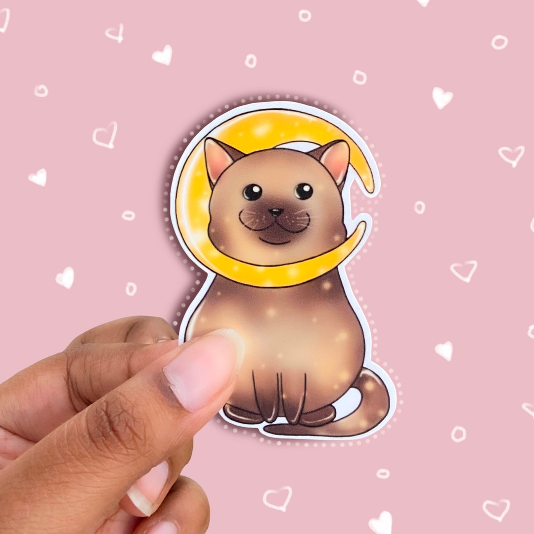 Siamese Moon Cat Sticker, Space Cat Sticker, Cat Laptop Sticker ...